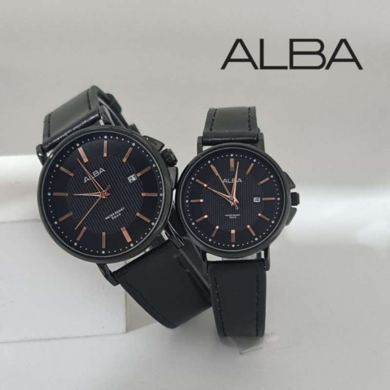 Jual Jam Tangan Couple Alba Tali Kulit Finishing Halus - Hitam Gold Di ...