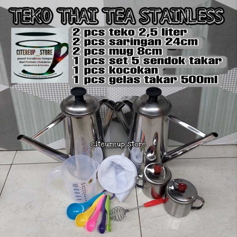 Jual Teko Thai Tea Stainless Set Lengkap Banyak Bonus / Teko Teh Tarik ...