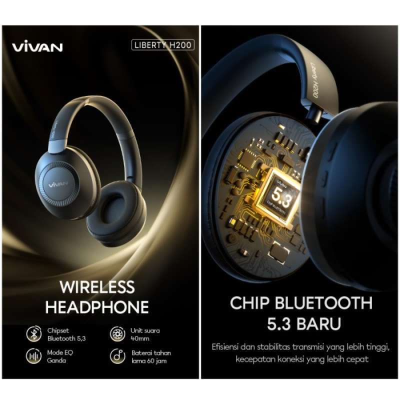 Promo Vivan Liberty H200 Wireless Headphone Bluetooth 5.3 Extra Bass ...