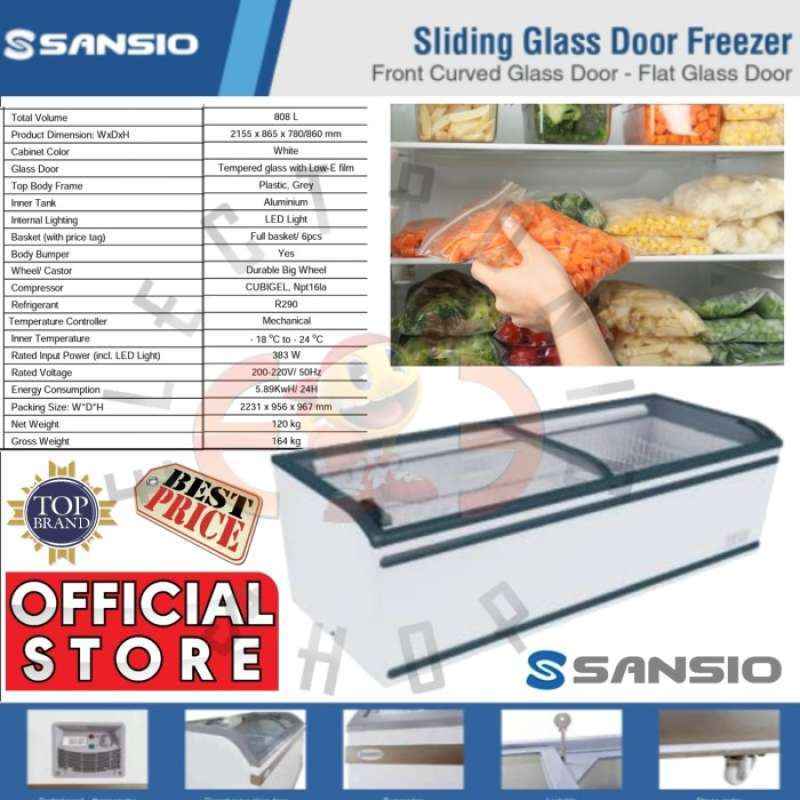 Promo Sansio San 808 Sif Sliding Curve Glass Door Freezer 808 L ...