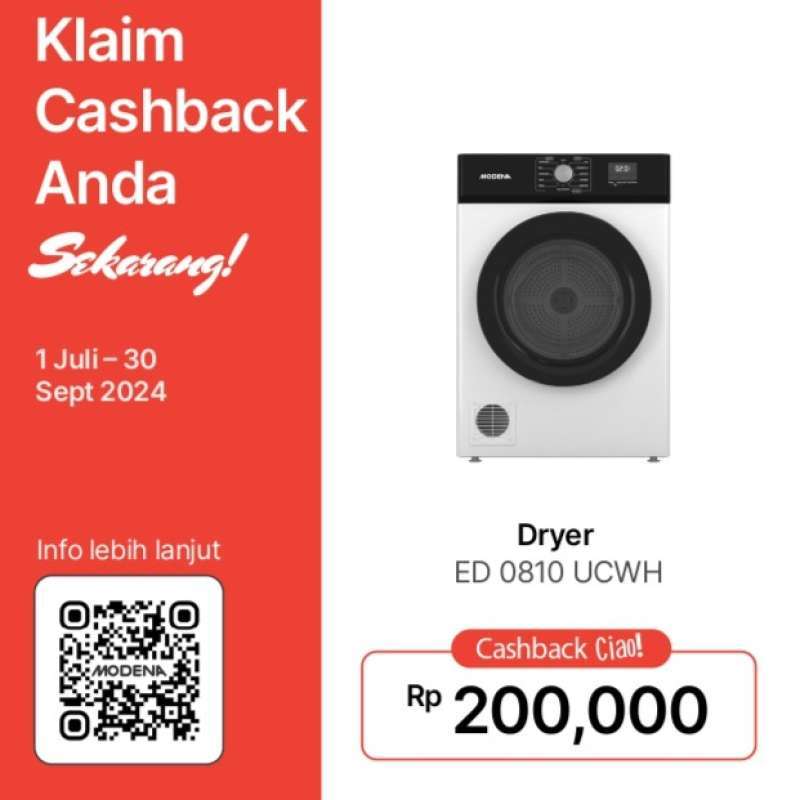 Promo Modena Ed 0810 Ucwh - Vented Dryer Kapasitas 8kg Diskon 23% Di ...