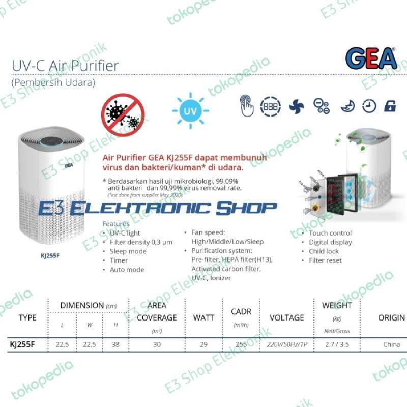 Promo Gea Air Purifier Kj255f Uv Virus Bakteri Kj-255f Pembersih Udara ...