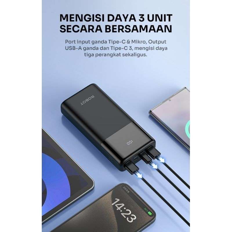 Jual Robot Rt22s Powerbank 20000mah 15w 3 Output Port Usb Type C Pd Led ...