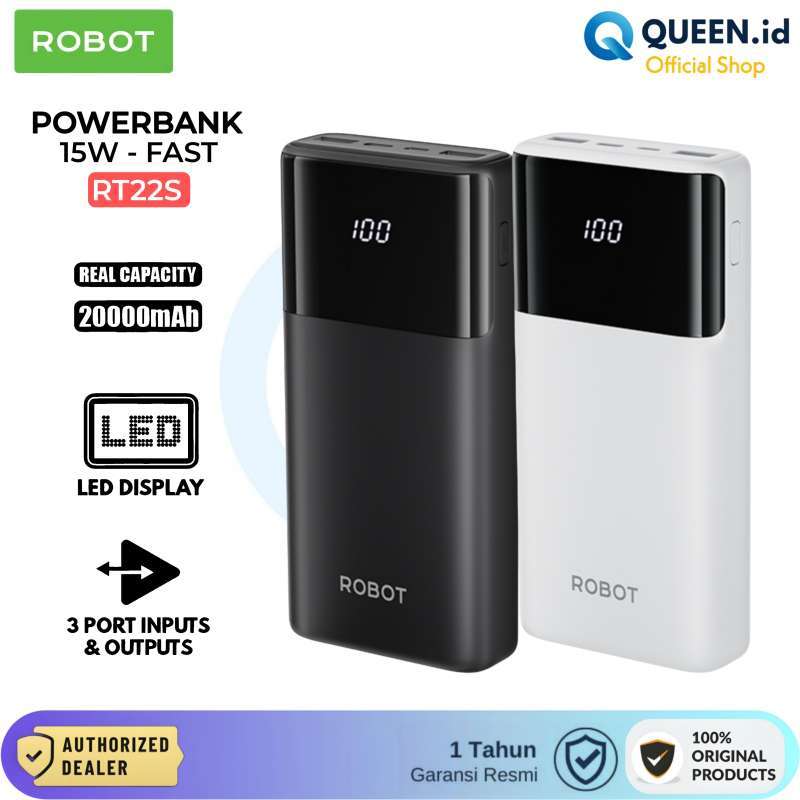 Jual Robot Rt22s Powerbank 20000mah 15w 3 Output Port Usb Type C Pd Led ...