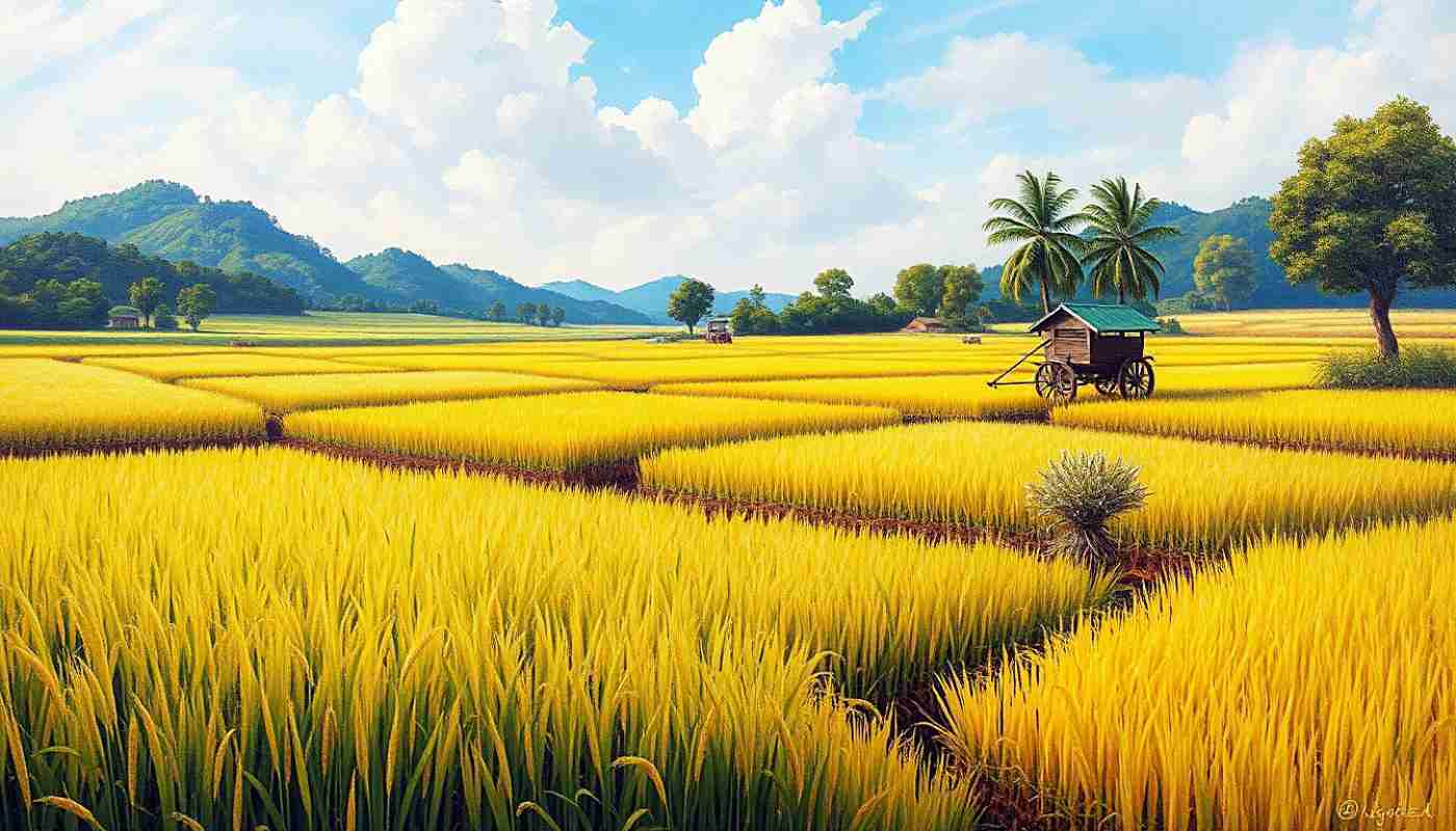 Lukisan Pemandangan Sawah Padi Lukisan Pemandangan Alam Gunung Dan