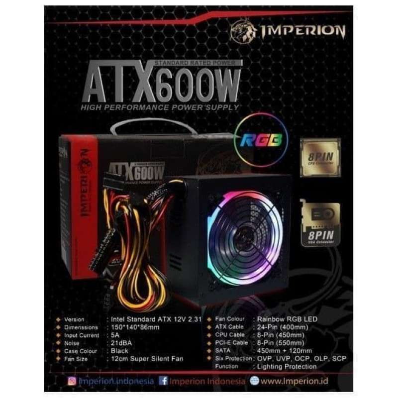 Jual Power Supply / Psu Imperion P600 600w Led VGA 8 Pin Rgb Di Seller ...