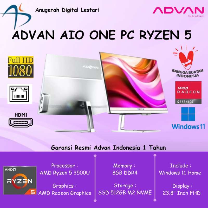 Jual Advan Aio One Pc Ryzen 5-3500u 8gb Ssd 512gb 24 99%srgb Win 11 ...
