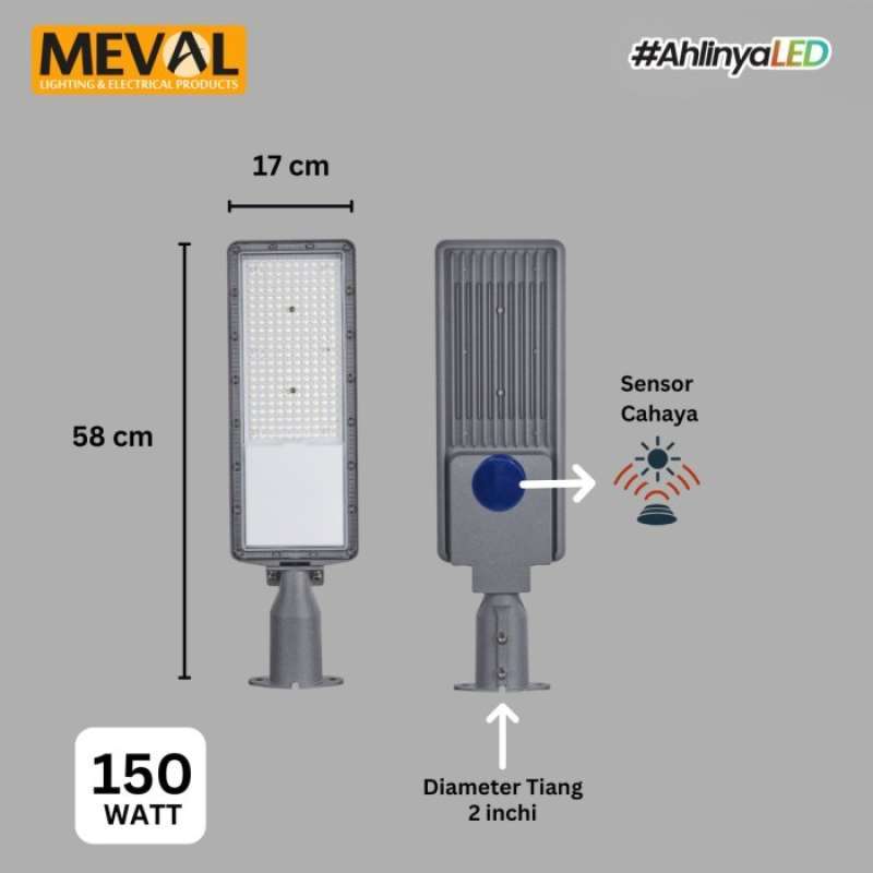 Promo Meval Lampu Jalan Pju Led Streetlight Sensor Cahaya - 100 Watt ...