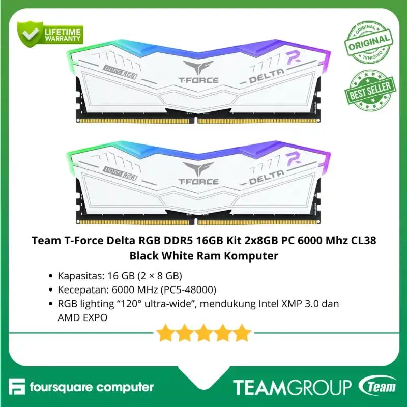 Jual Team T-force Delta Rgb Ddr5 16gb Kit 2x8gb Pc 6000 Mhz Cl38 Black ...