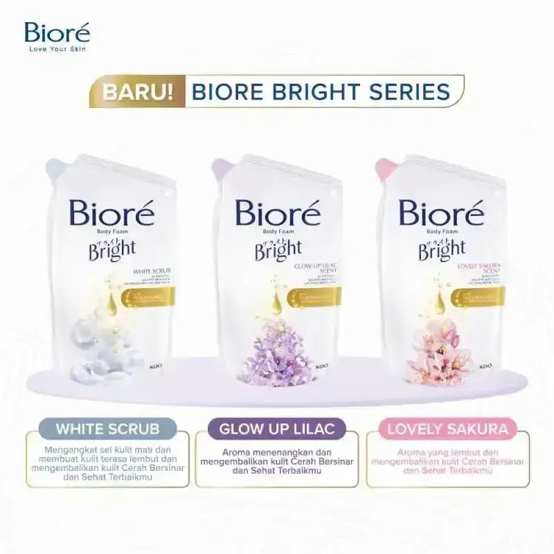 Promo [buy 4 Get 1] - Biore Body Foam Bright White Scrub Pouch Sabun ...