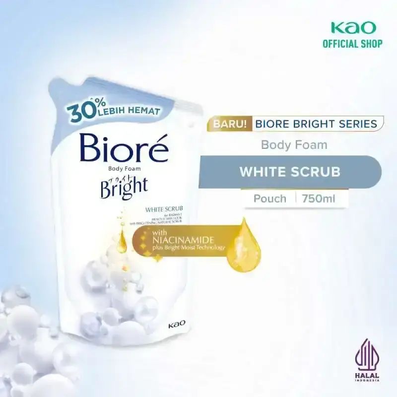 Promo [buy 4 Get 1] - Biore Body Foam Bright White Scrub Pouch Sabun ...