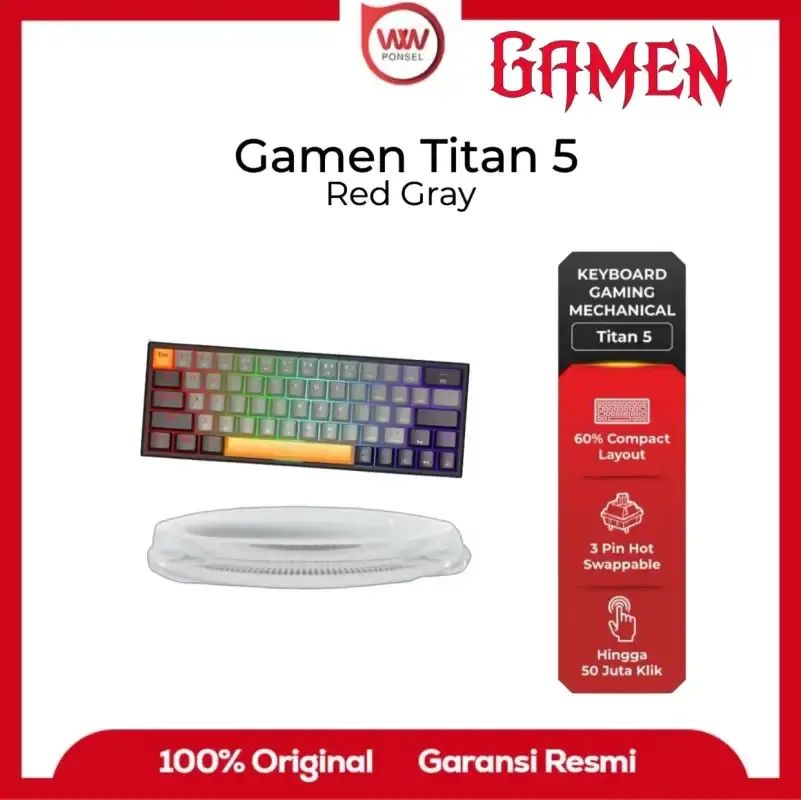 Jual Gamen Titan 5 Grey Keyboard Gaming Mechanical 60% Layout Rgb Light ...