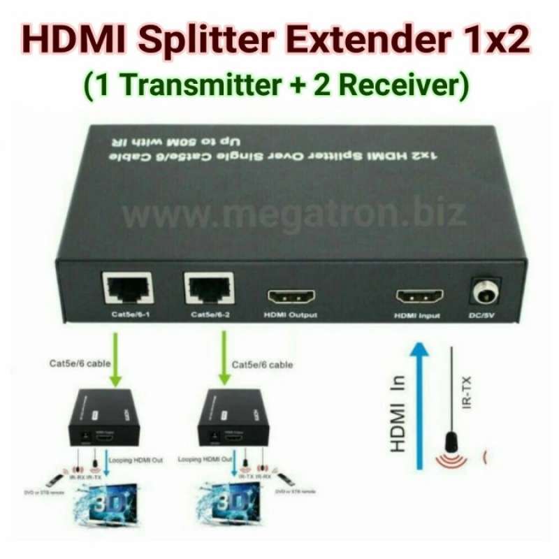 Promo HDMI Extender via UTP Cable (2 port + IR Extender)- HDMI Splitter ...