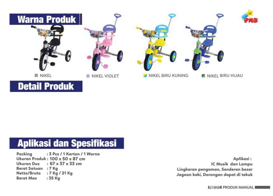 Jual Sepeda Roda Tiga PMB BMX 721 Nikel 1-3 Tahun Roda Karet - Violet ...