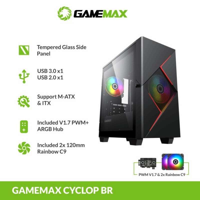 Promo Gamemax Cyclops Black Red M-ATX PC Case with ARGB fan & PWM v1.7 ...