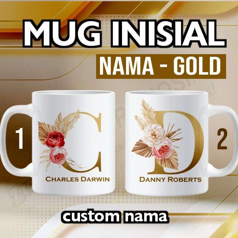 Jual Mug Inisial Nama Tema Gold Premium - Custom Nama Di Seller ...