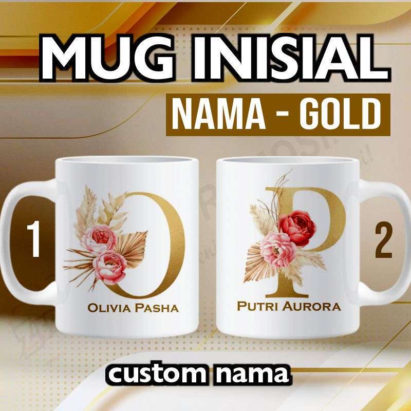 Promo Mug Inisial Nama Tema GOLD PREMIUM - Custom Nama Diskon 5% di ...