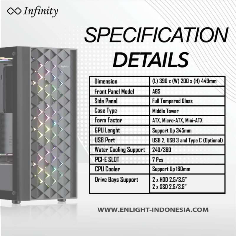 Jual Casing Pc Infinity Medusa V2 - Include 3 Fan Rgb, Atx, Tempered ...