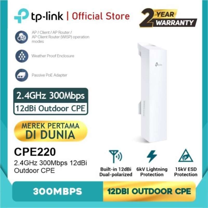 Jual TP-LINK CPE220 2.4GHz 300Mbps 12dBi Outdoor CPE - White di Seller ...