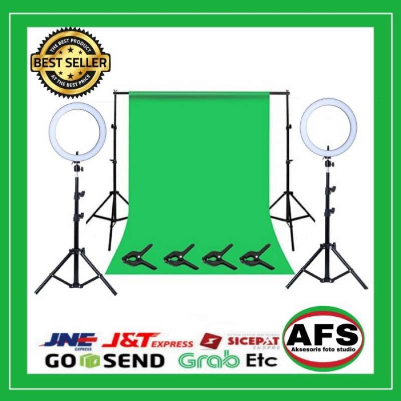 Promo Background Stand Green Screen Wite Ring Light 26Cm Gaming ...