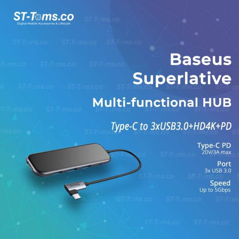Promo Baseus Superlative Multi-functional HUB (Type-C to 3xUSB3.0+HD4K ...