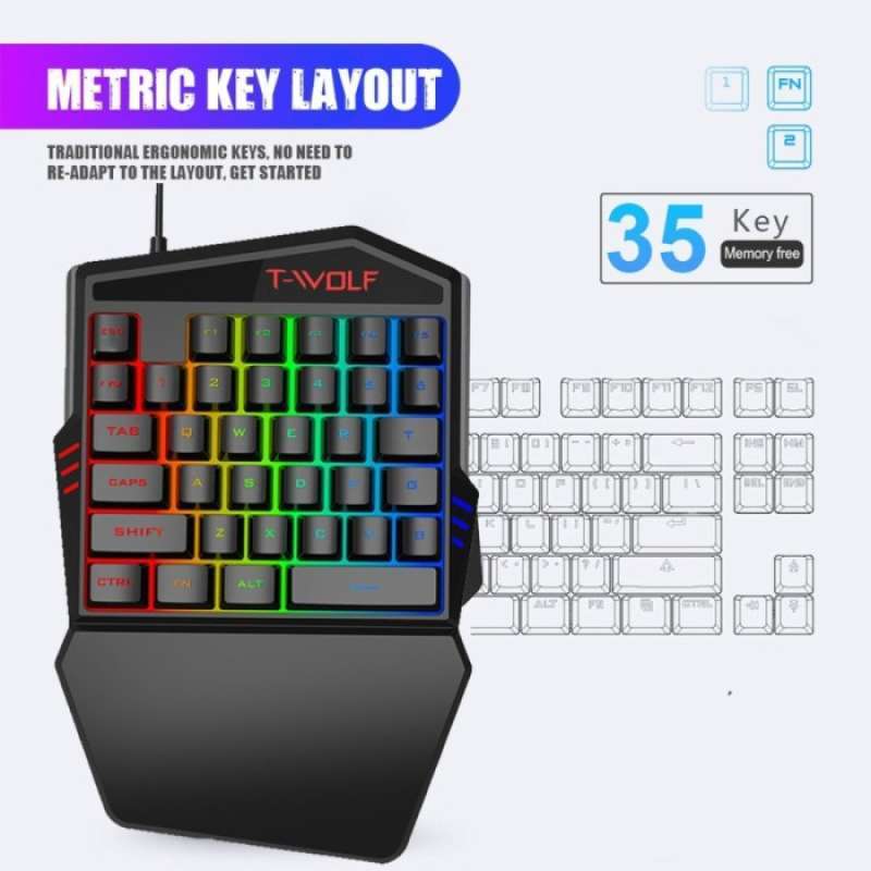 Promo Single Hand Keyboard Gaming keyboard TWOLF RGB Diskon 23% di ...
