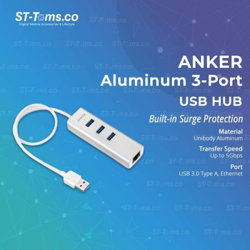 Jual Anker Unibody Aluminum 3-Port USB 3.0 and Gigabit Ethernet Hub - A7514 di Seller ST-Toms ...