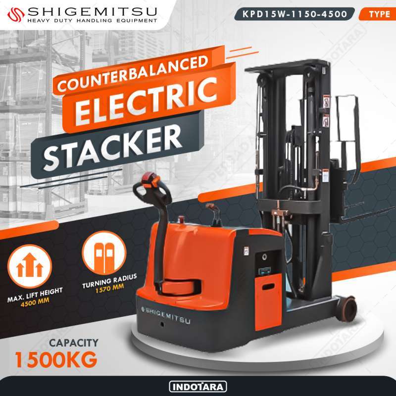 Jual Shigemitsu Counterbalanced Electric Stacker KPD15W-1150-4500 di Seller PT Indotara Persada ...
