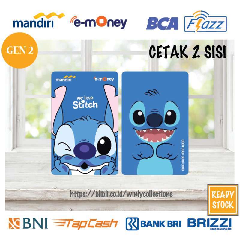 Jual Kartu Emoney Mandiri Bca Bni Bri Design Anime Stitch Blue Kartun ...