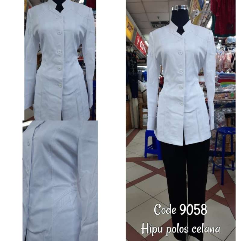 Promo Set Baju Blazer Seragam Putih Hitam Hipu Polos Pns Wanita Murah ...
