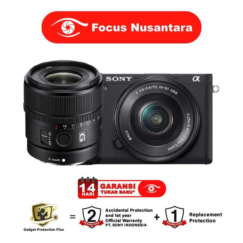 Promo FOCUS NUSANTARA - SONY Alpha A6400 Kit 16-50mm + PWP Lensa E 11mm F1.8 / E 15mm F1.4 G ...
