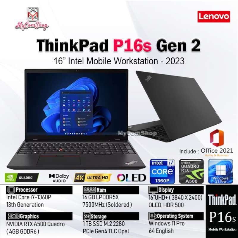 Jual LENOVO THINKPAD P16S GEN 2 i7-1360P 16GB 1TB SSD RTX A500 4K UHD+ ...