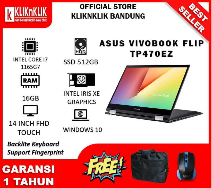 Jual ASUS VIVOBOOK FLIP TP470EZ i7 1165G7 FHD IPS TOUCH WIN10 BLACK - NEW + STANDART UNIT di ...