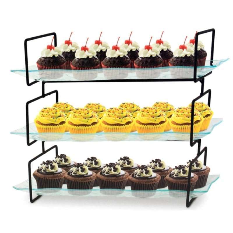 Jual I117 Wadah Saji Desert Kaca 3 Rack Serving Glass Cake Pudding ...