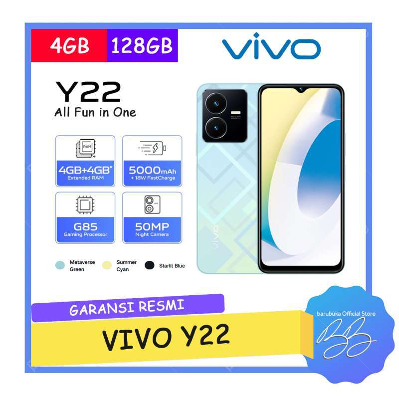 Jual Vivo Y22 (4/128) - [helio G85 | 50mp Camera | Splash Waterproof | 5000mah Battery + 18w ...