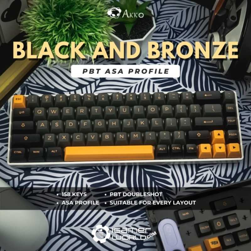 Jual Akko Black & Bronze ASA Profile 158 Keycaps Set PBT Doubleshot di ...