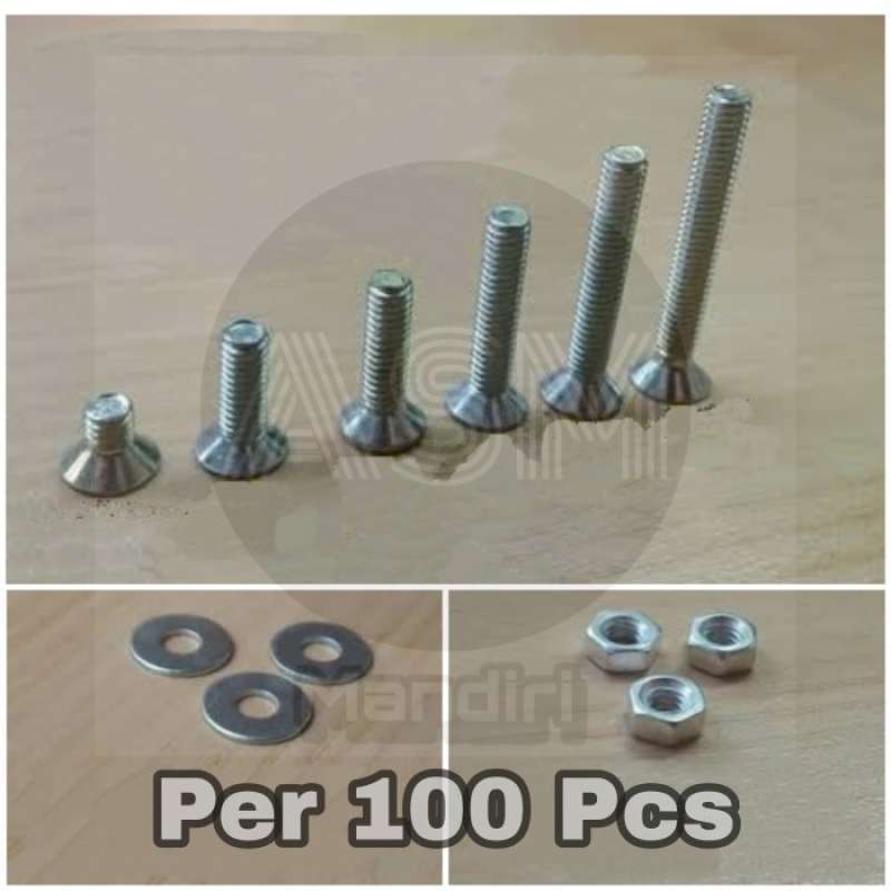 Promo Baut Jf Kepala Rata 6 X 30mm + Mur + Ring / 100 Pcs Diskon 23% Di ...