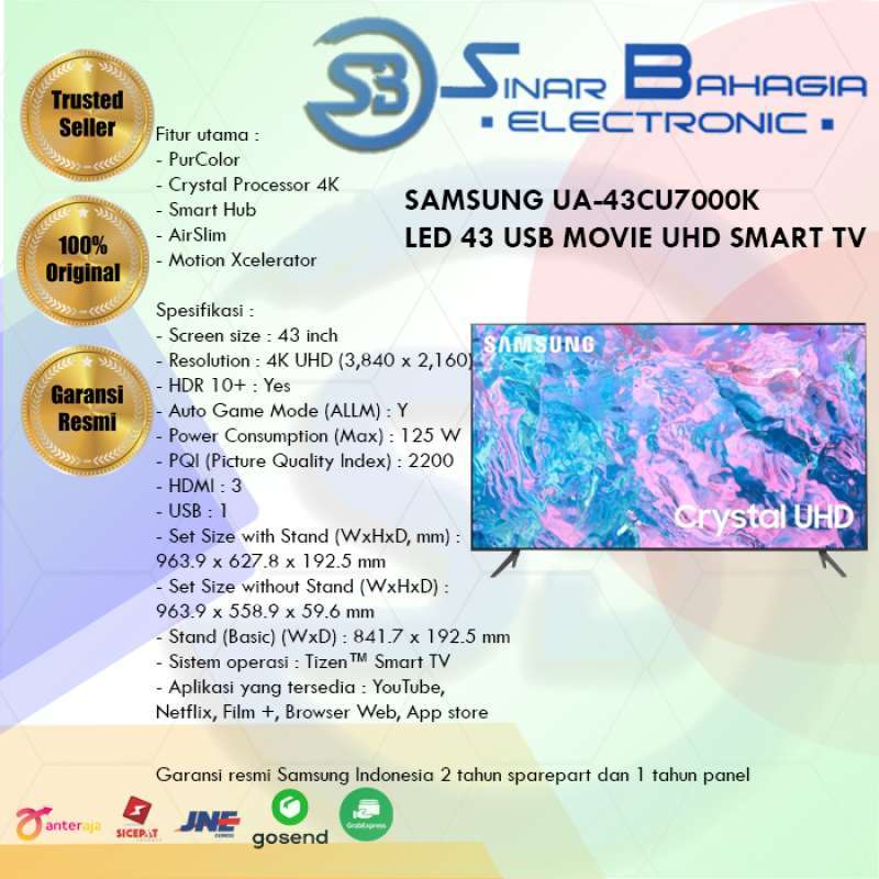 Jual SAMSUNG UA-43CU7000K LED 43 USB MOVIE UHD SMART TV (NEW) (KHUSUS BANDUNG) di Seller Sinar ...
