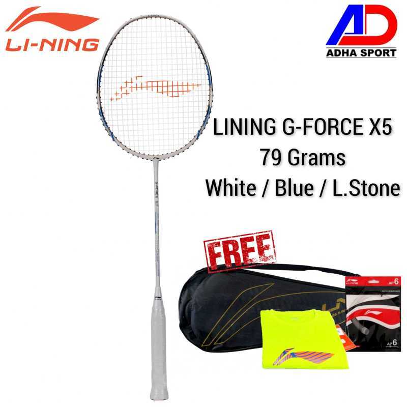 Jual Lining G-Force X5 | 79g White Blue Light Stone Raket Badminton ...