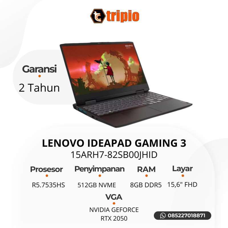 Jual LAPTOP LENOVO GAMING 3 JHID R5.7535HS 8GB 512GB 15,6 RTX2050 WIN11 ...