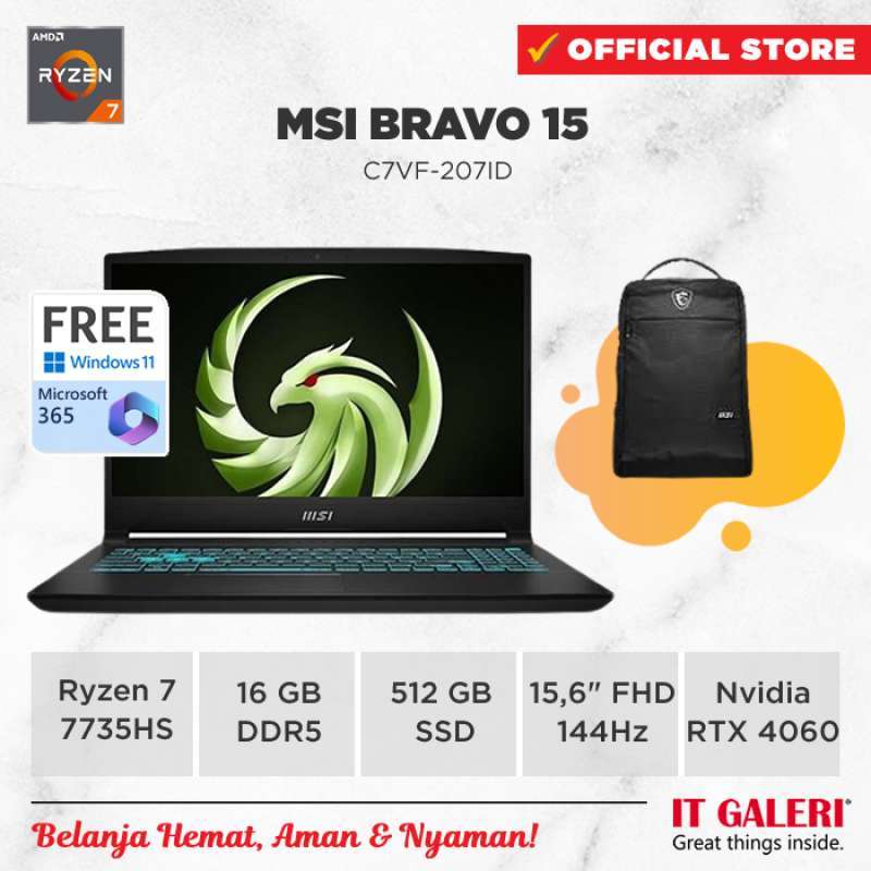 Jual Msi Bravo 15 C7vfk-207 R7-7735hs/8gbx2/512gb/rtx4060 8gb/15.6/win11+ohs2021/black Di Seller ...