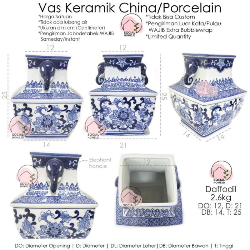 Promo Vas Gentong Keramik China Porcelain, Flower Vase, Biru Putih Diskon 23% di Seller Wana ...