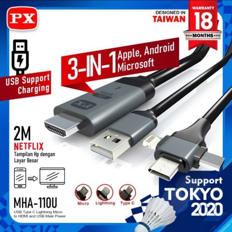 Promo Px Mha 110U Hdmi To Usb Micro Typec Lightning Converter Tv Ios Android Diskon 23% di ...