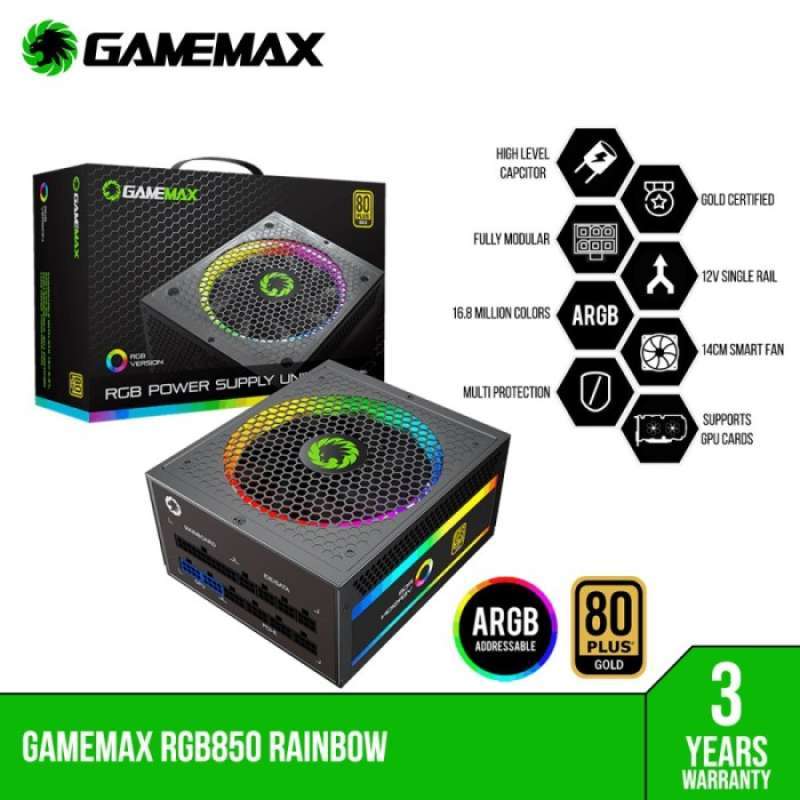 Promo Gamemax Power Supply 850W 80+ Gold Modular Rgb / Power Supply ...