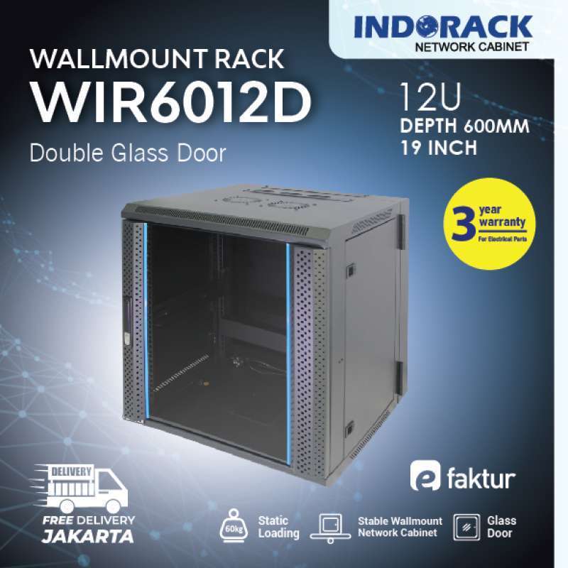 Promo Indorack || Wallmount Rack 12u Wir6012d Double Glass Door Depth ...