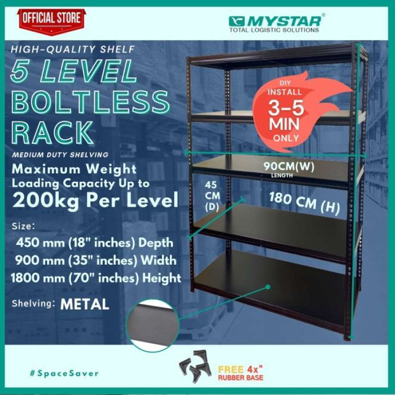Promo Mystar Boltless Rack Metal Shelf 45 X 90 X 180 Cm 5 Susun | Rak ...