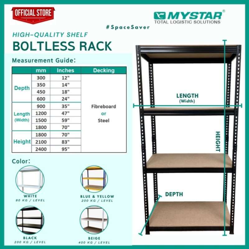 Promo Mystar Boltless Rack Metal Shelf 45 X 90 X 180 Cm 5 Susun | Rak ...