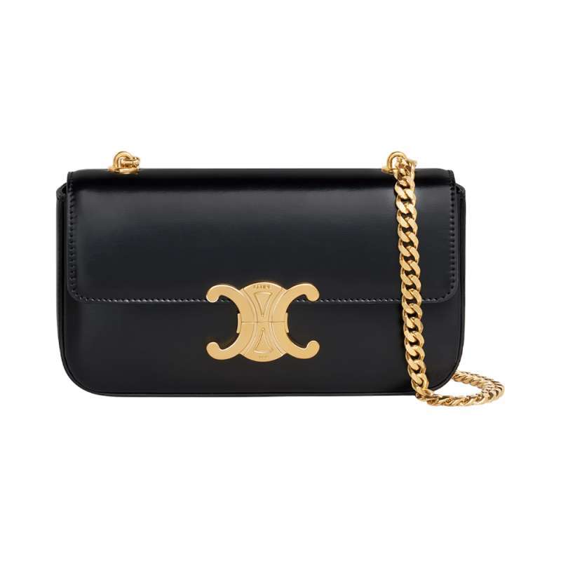 Promo Celine Chain Triomphe Shiny Calfskin Shoulder Bag Black Ghw ...