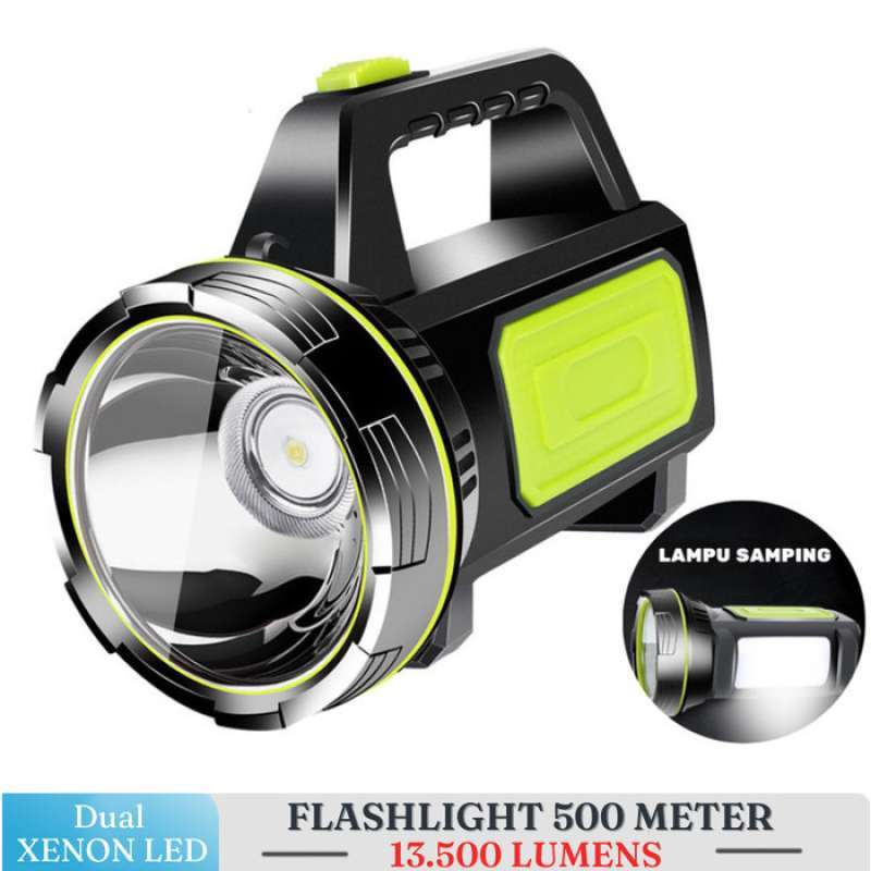 Promo Senter LED Besar Super Terang Jarak Jauh Rechargeable Baterai Cas ...