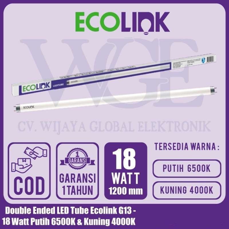 Jual Lampu TL LED Tube ECOLINK Tabung T8 18 Watt 1200mm 18W 18Watt 18W Putih 6500K Kuning 4000K ...